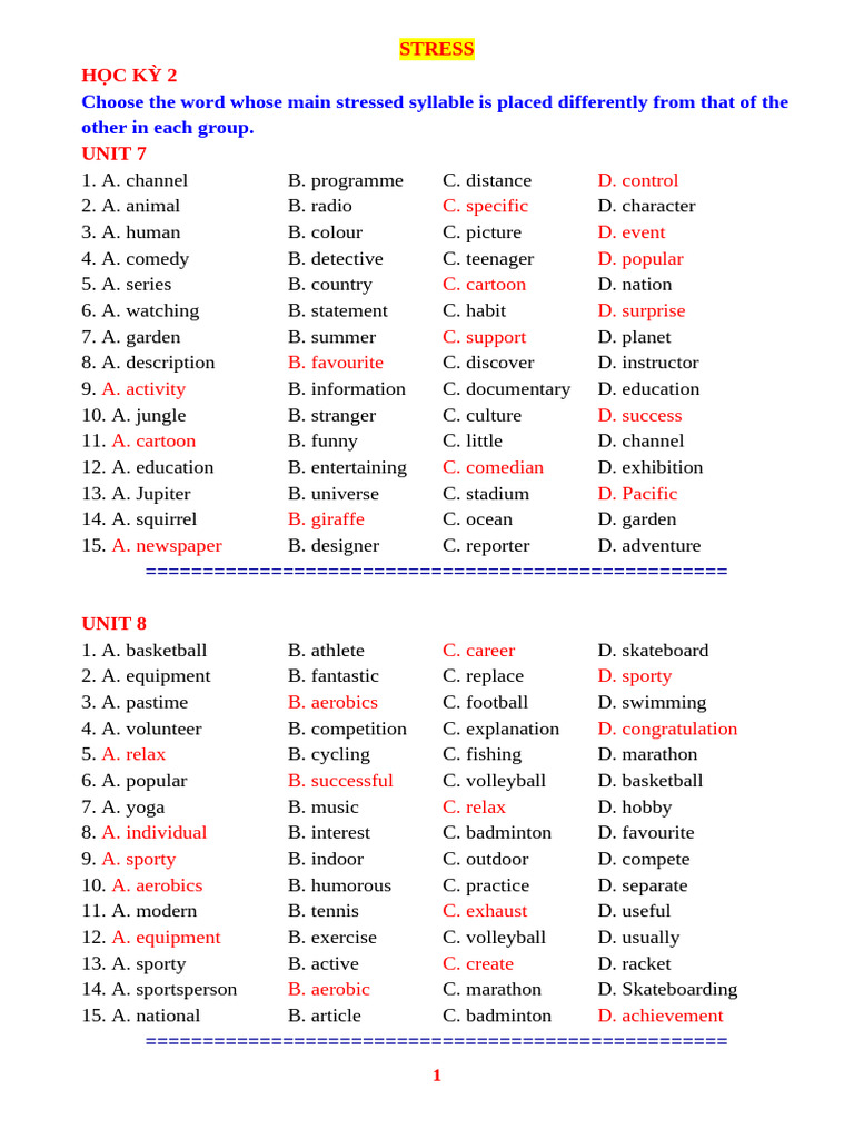 2. TRỌNG ÂM E6 (UNIT 7-12) | PDF