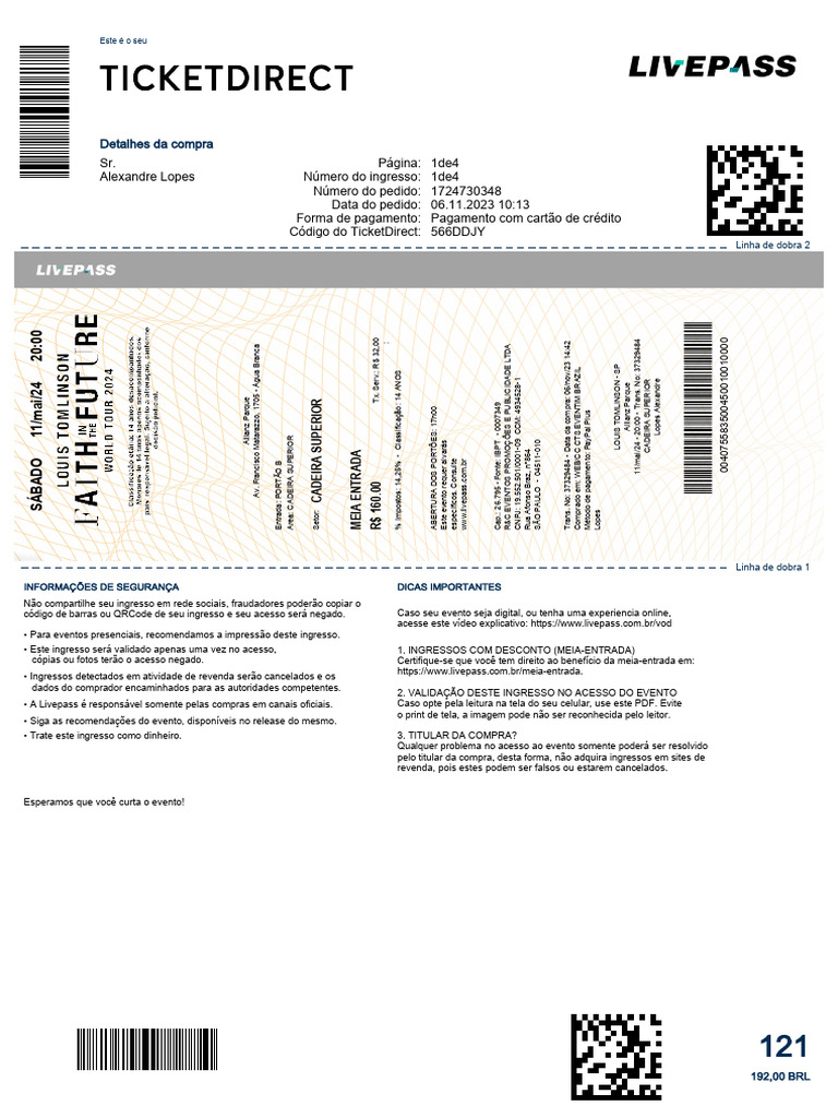 Ingresso - LOUIS TOMLINSON | PDF