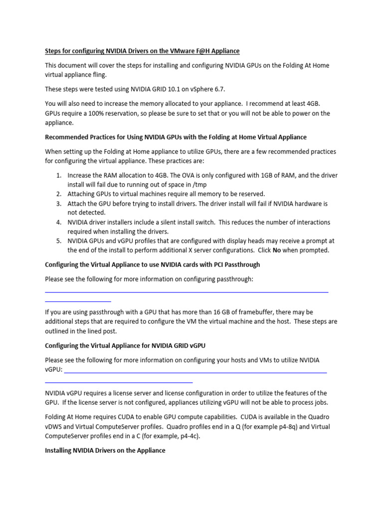 NVIDIA GRID vGPU Instructions For VMware Appliance For FAH | PDF