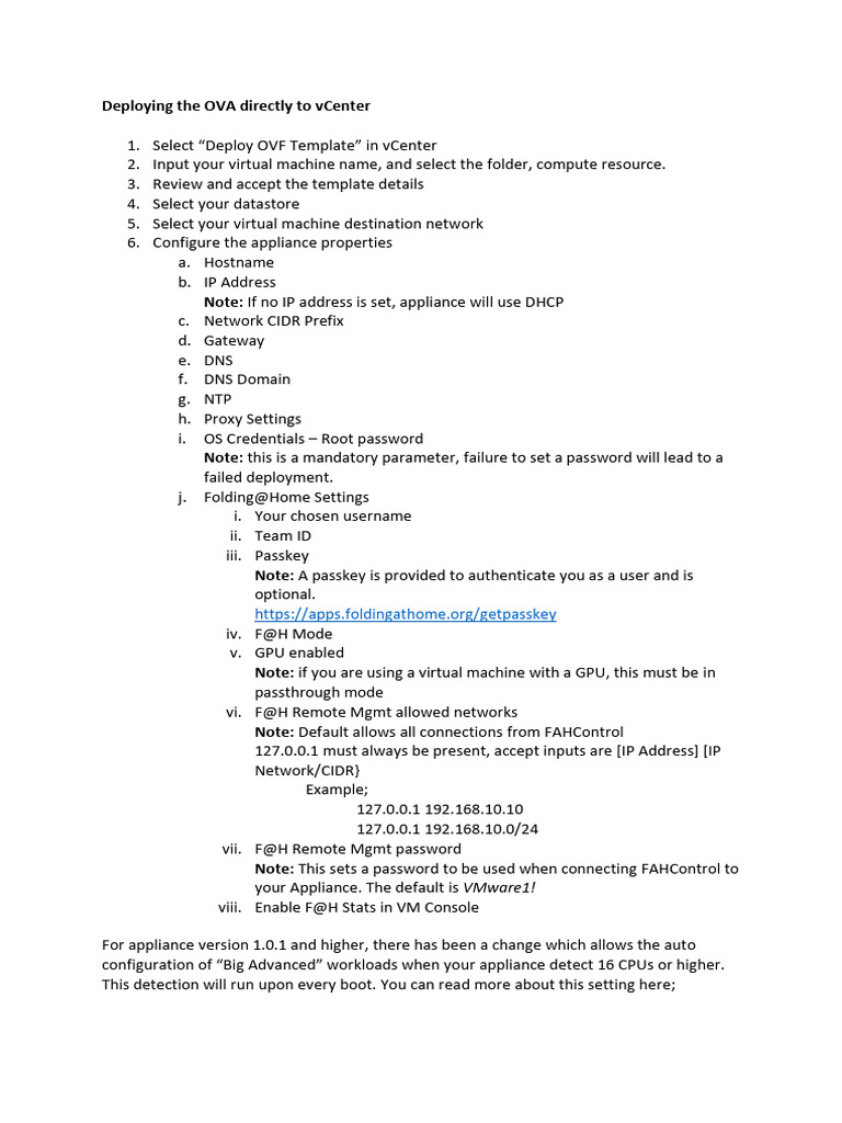 Vmware Appliance For Fah Deployment Steps Pdf