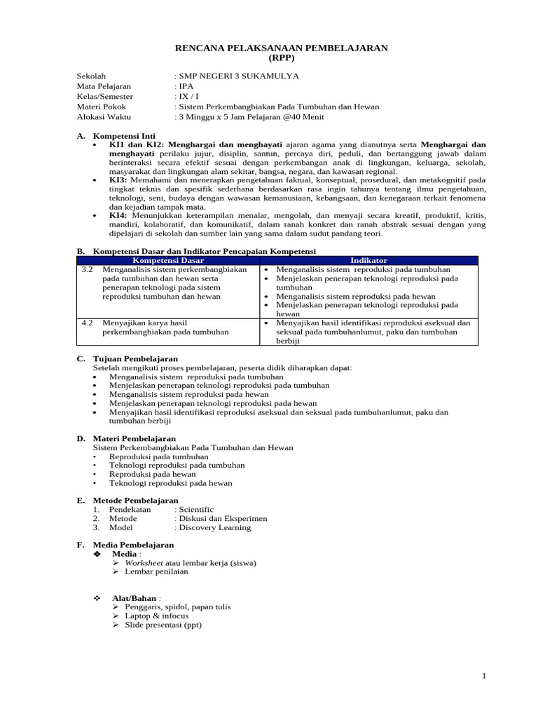 RPP 2 Perkembangbiakan Tumbuhan Dan Hewan | PDF