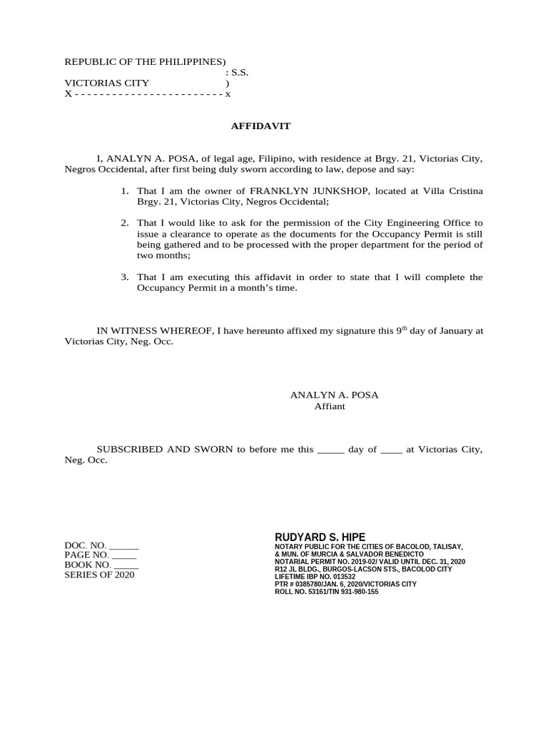 2020 Affidavit Occupancy | PDF