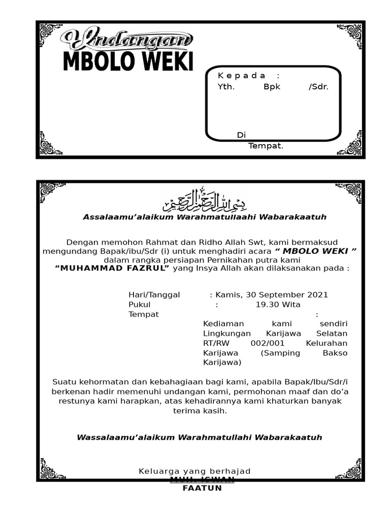 Undangan Mbolo Weki | PDF