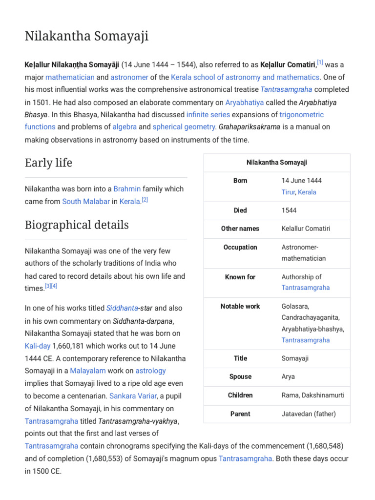 Nilakantha Somayaji - Wikipedia | PDF
