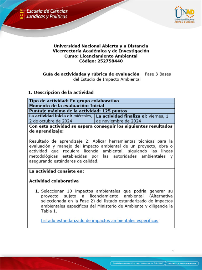 Guía de Actividades y Rúbrica de Evaluación - Unidad 2 - Fase 3 - Bases Del Estudio de Impacto ...