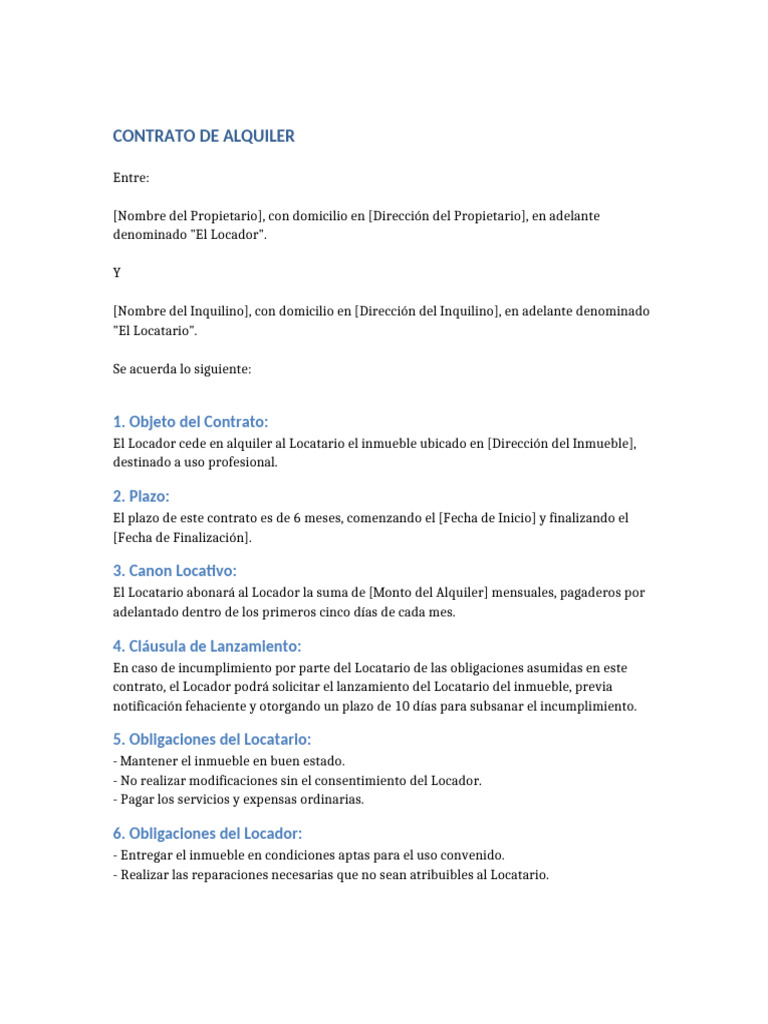 MNT Data Contrato Alquiler Profesional 6 Meses | PDF