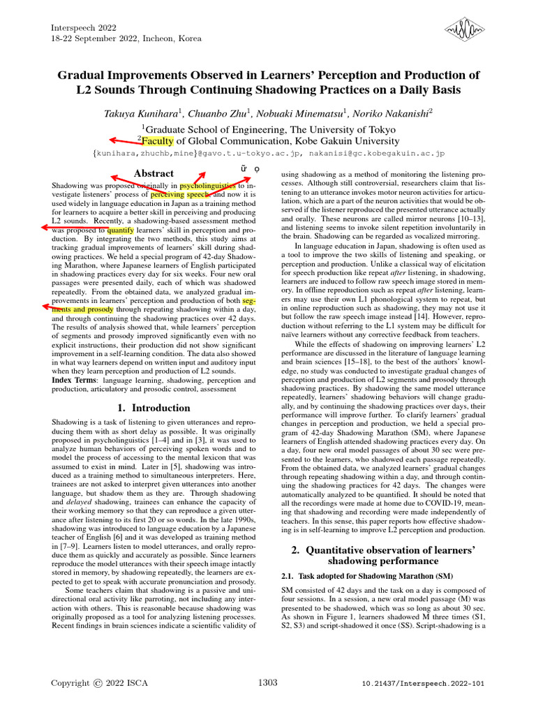 Gradual Improvements Observed in Learners' Perception and Production | PDF