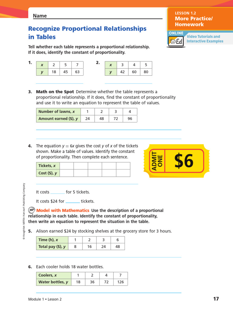 Recognize Proportional Relationships in Table (Lesson 1.2) | PDF