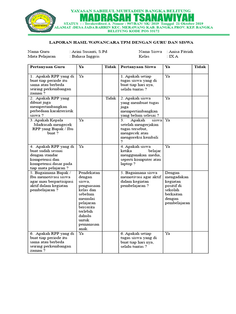 C4 LAPORAN-HASIL-WAWANCARA-TPM-DENGAN-GURU-DAN-SISWA-MTs | PDF