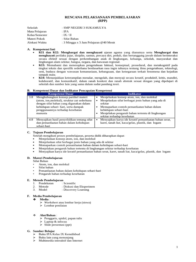 RPP 8 Sifat Bahan | PDF