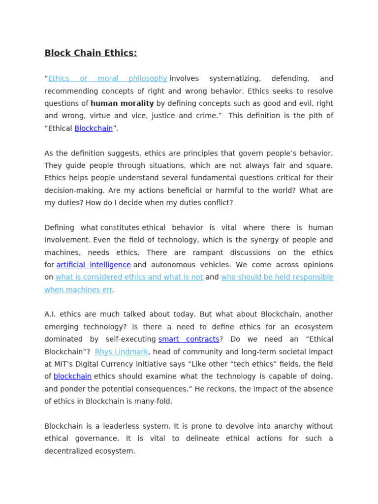 Block Chain Ethics | PDF