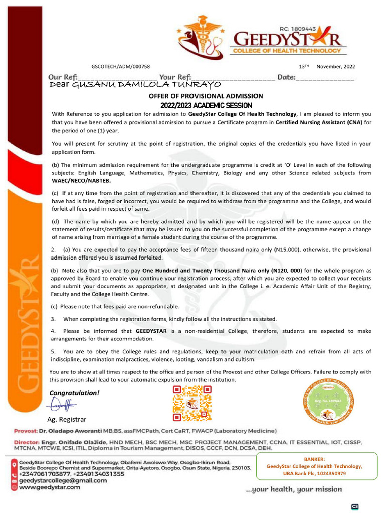 Gusanu Damilola Tunrayo | PDF