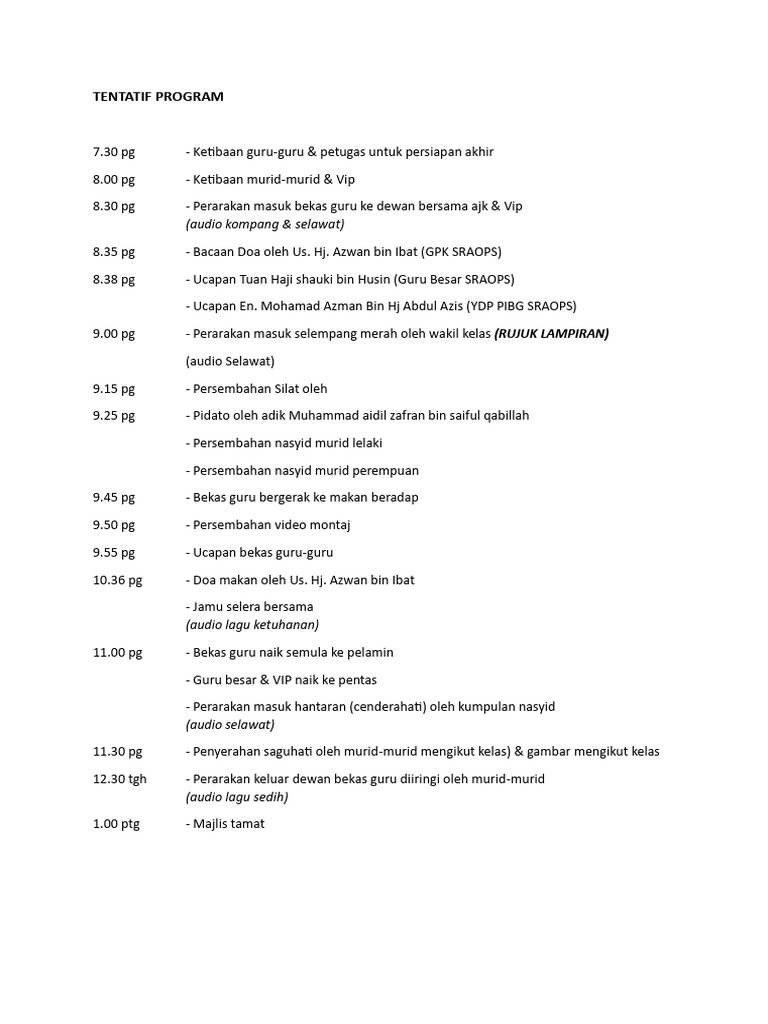 Tentatif Program Perpisahan Guru (Contoh) | PDF