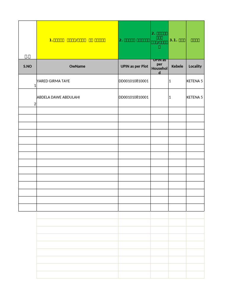Data Collection Sheet Woreda - 01 | PDF