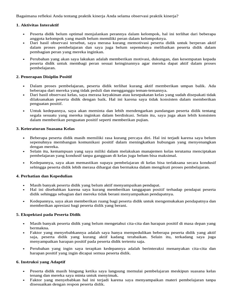 Bagaimana Refleksi Anda Tentang Praktik Kinerja Anda Selama Observasi ...
