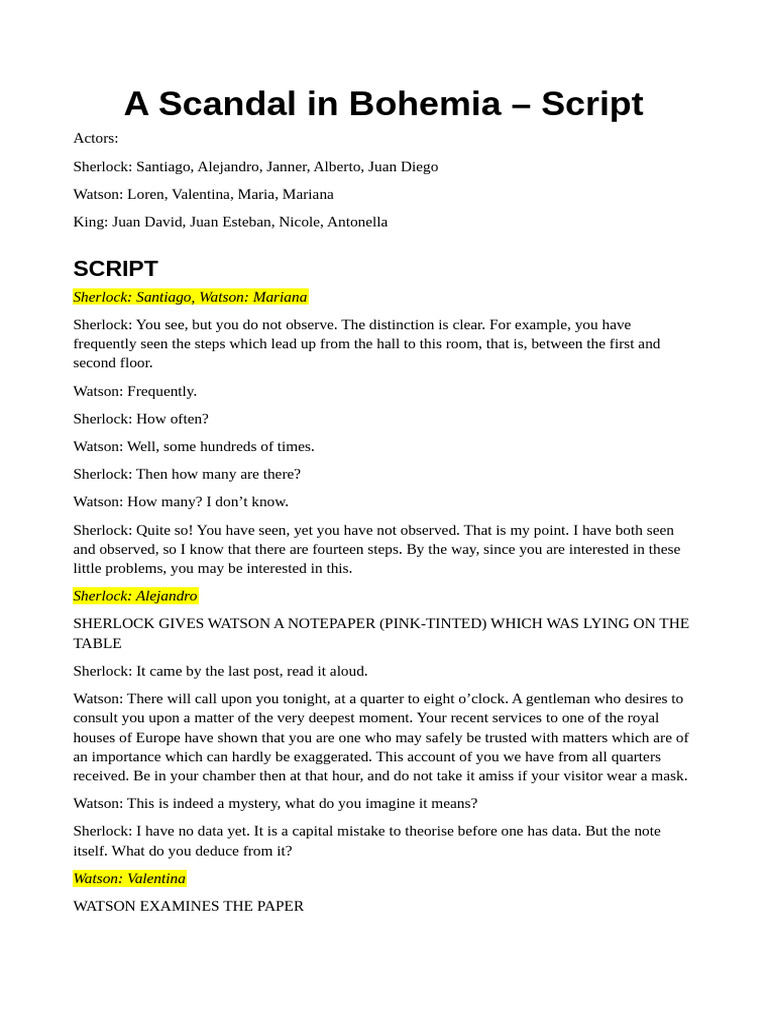 A Scandal in Bohemia Script V2 | PDF