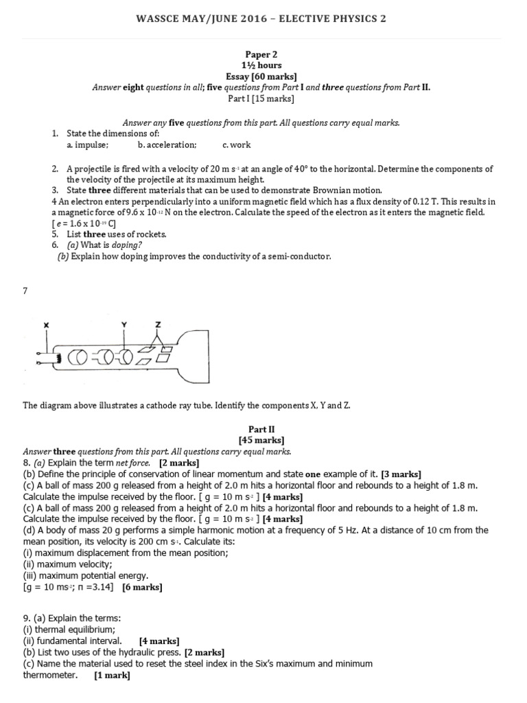 2016 Wassce May-June - Elective Physics 2 | PDF | Radioactive Decay | Electron