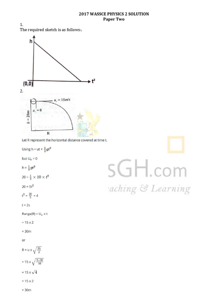 2017 Wassce Physics 2 Solution | PDF