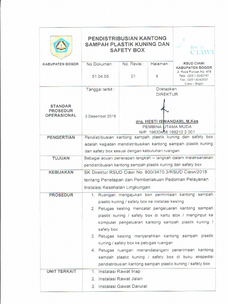 SPO 5 Pendistribusian Kantong Sampah Plastik Kuning Dan Safety Box | PDF