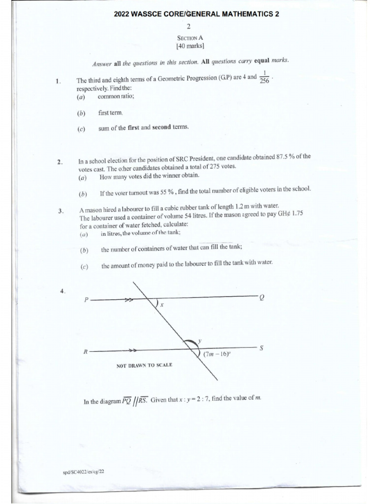 2022 Wassce Mathematics 2 | PDF