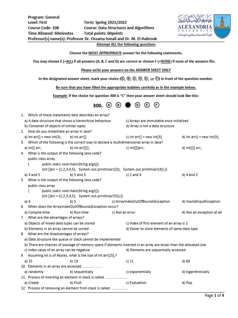 Data Structuers Midterm 2022 | PDF