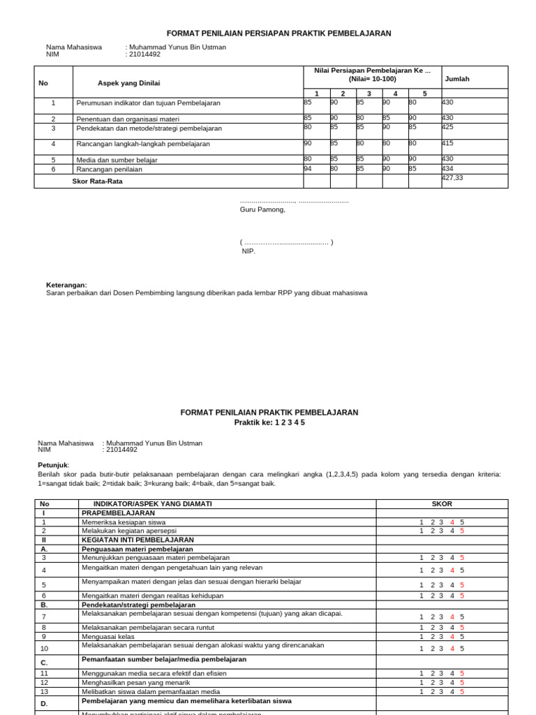 Penilaian Praktik Pembelajaran Mahasiswa | PDF