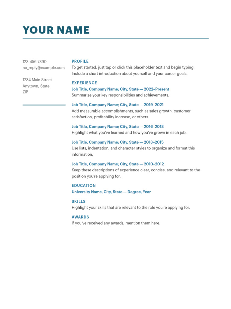 Your Name: 123-456-7890 1234 Main Street Anytown, State ZIP | PDF