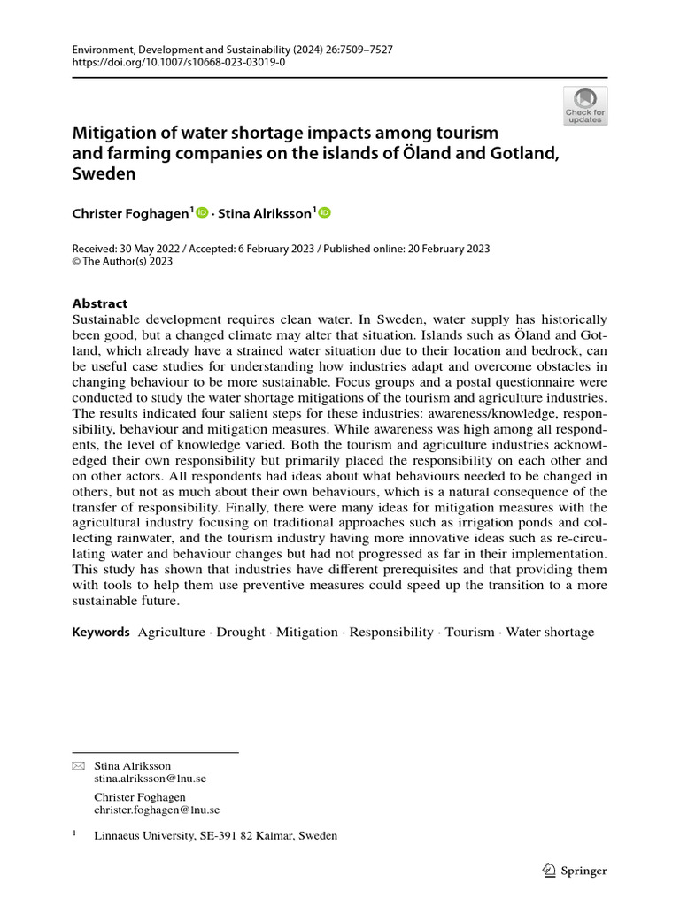 Mitigation of Water Shortage Impacts Among Tourism and Farming ...