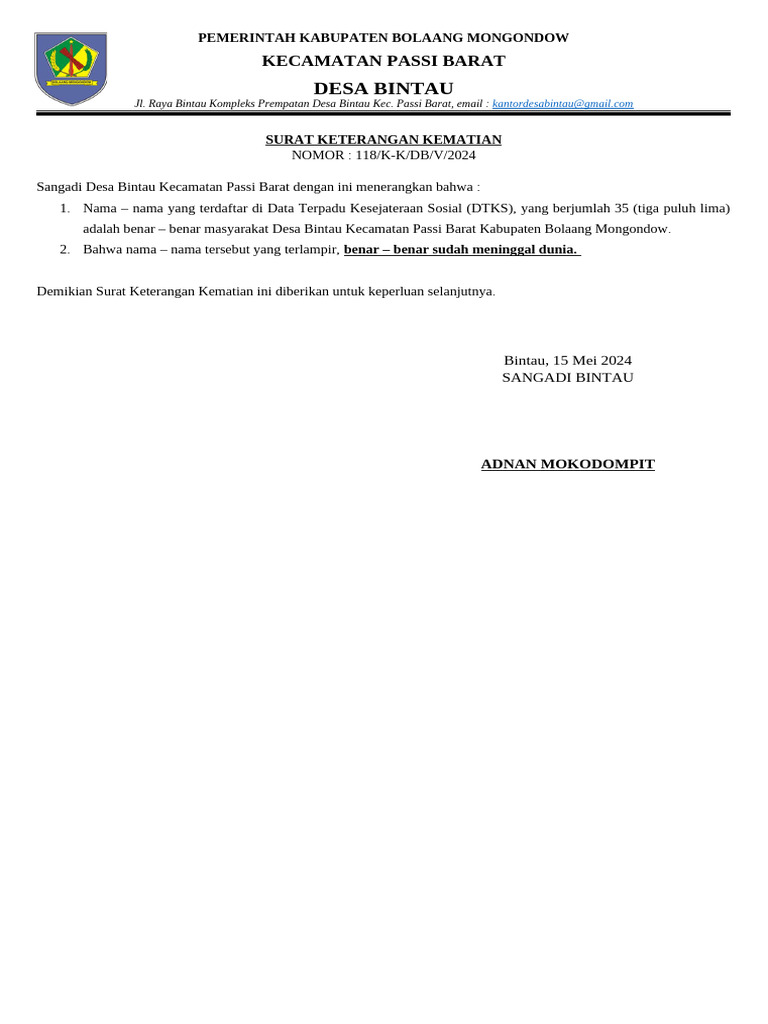 Suket Meninggal DTKS | PDF