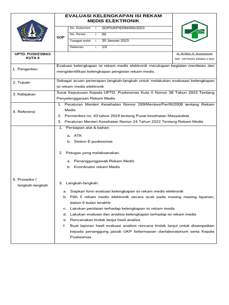 Evaluasi Kelengkapan Isi Rekam Medis Elektronik | PDF