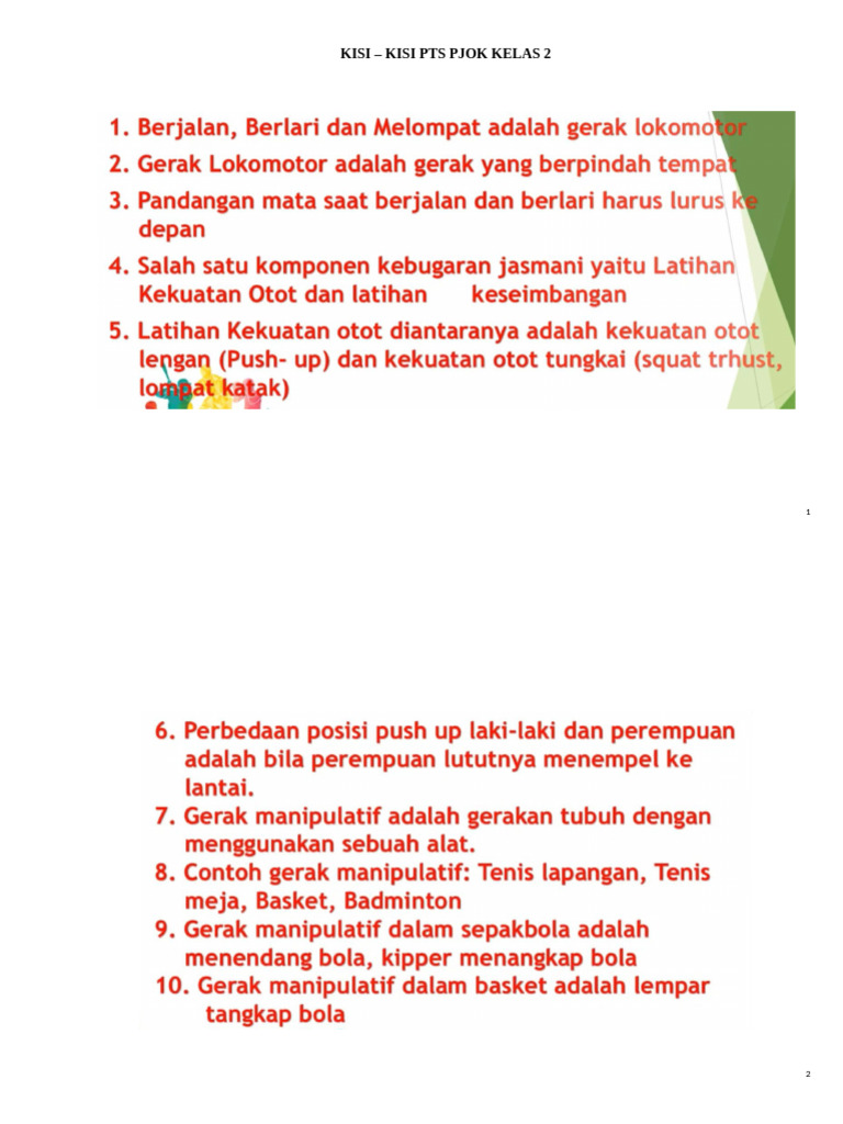 Kisi-Kisi Pas Pjok Kelas 2 | PDF