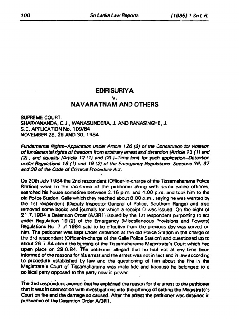 012 SLLR SLLR 1985 V1 EDIRISURIYA v. NAVARATNAM AND OTHERS | PDF ...