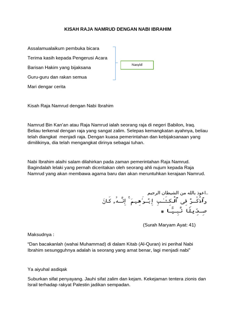 Kisah Raja Namrud Dengan Nabi Ibrahim | PDF
