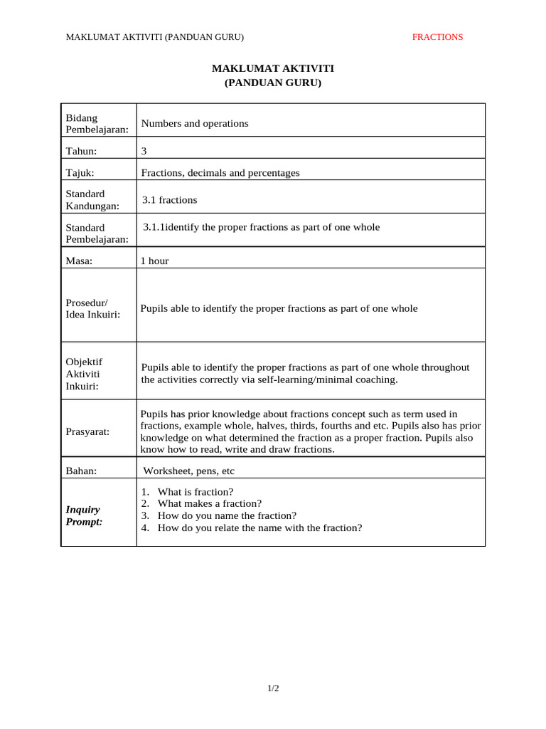 Fraction Inquiry Based Lesson Plan | PDF