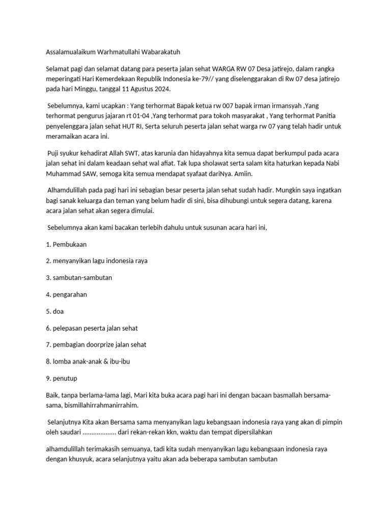 Teks MC Jalan Sehat | PDF