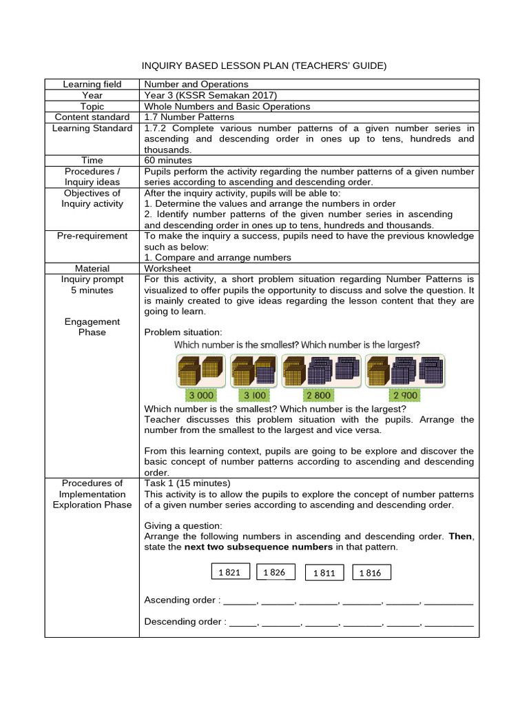 Number Pattern Inquiry Based Lesson Plan | PDF | Lesson Plan | Inquiry ...