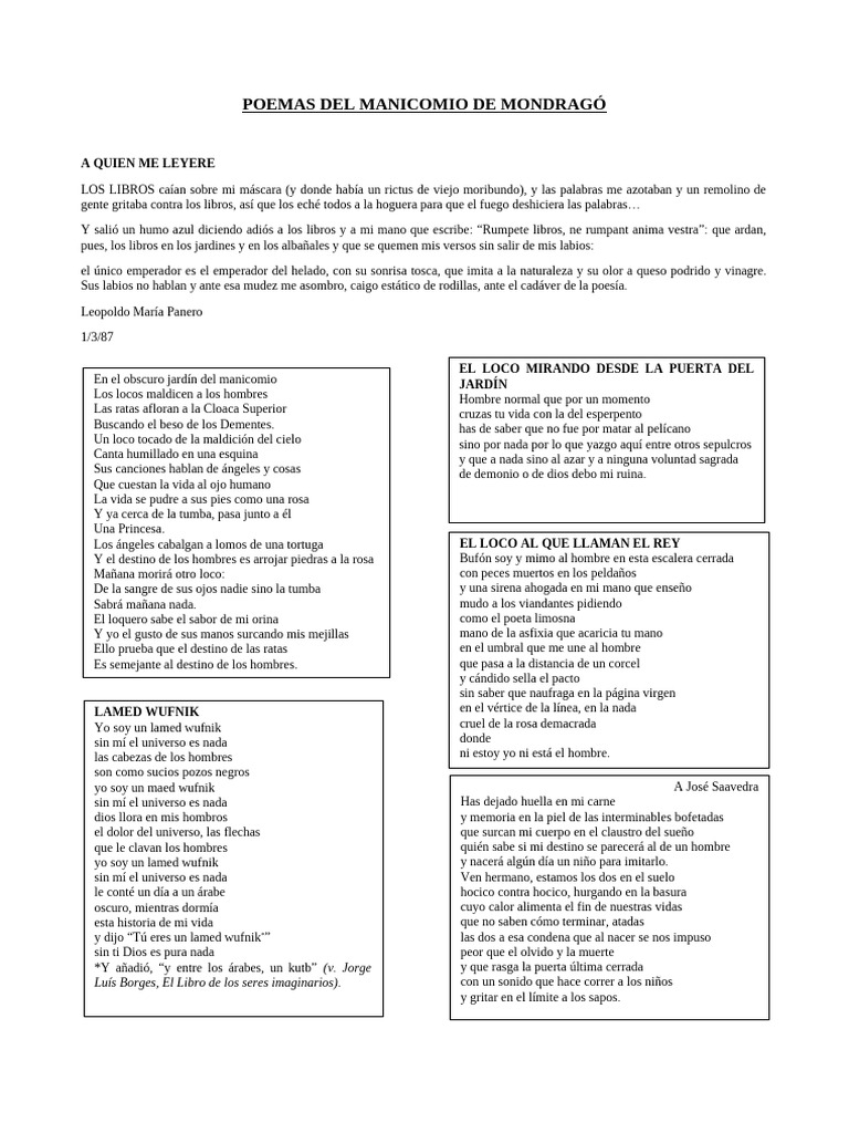Poemas Del Manicomio de Mondragó | PDF Poemas Del Manicomio de Mondragó | PDF