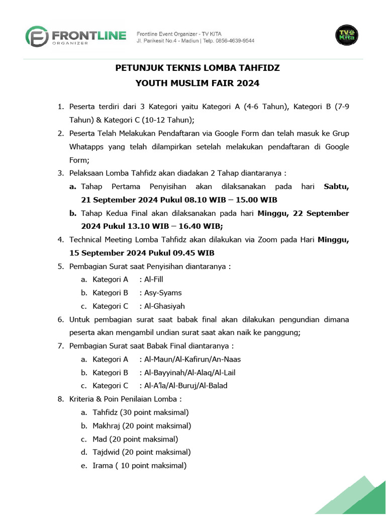 Juknis Lomba Tahfidz | PDF