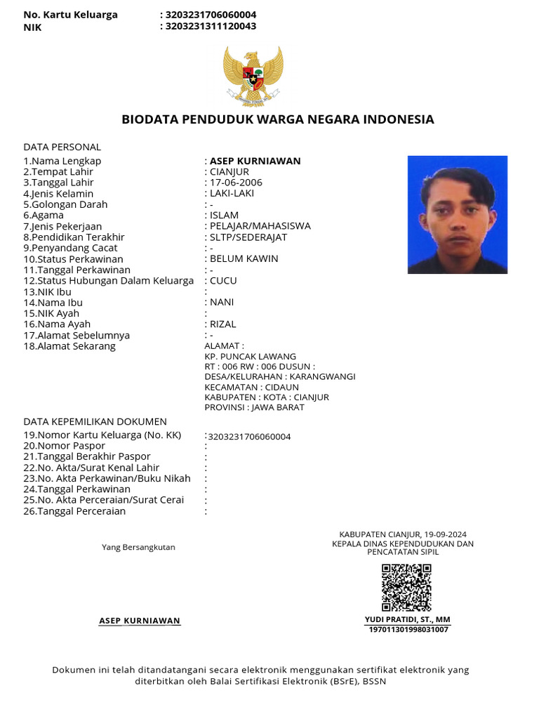 Biodata Asep Kurniawan | PDF