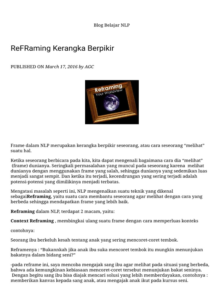 ReFRaming Kerangka Berpikir - Blog Belajar NLP | PDF