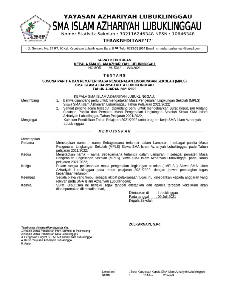 SK Genap 2020 Sma Pembagian Tugas | PDF