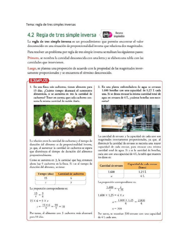 Regla de 3 Simple Inversa | PDF