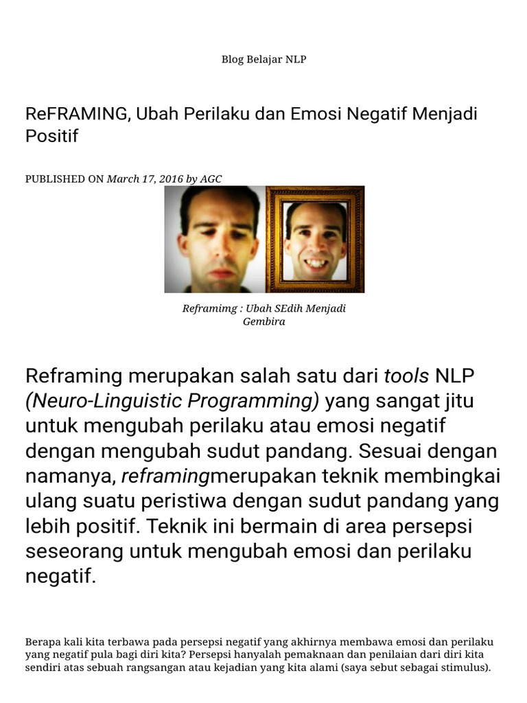 ReFRAMING, Ubah Perilaku Dan Emosi Negatif Menjadi Positif - Blog Belajar NLP | PDF