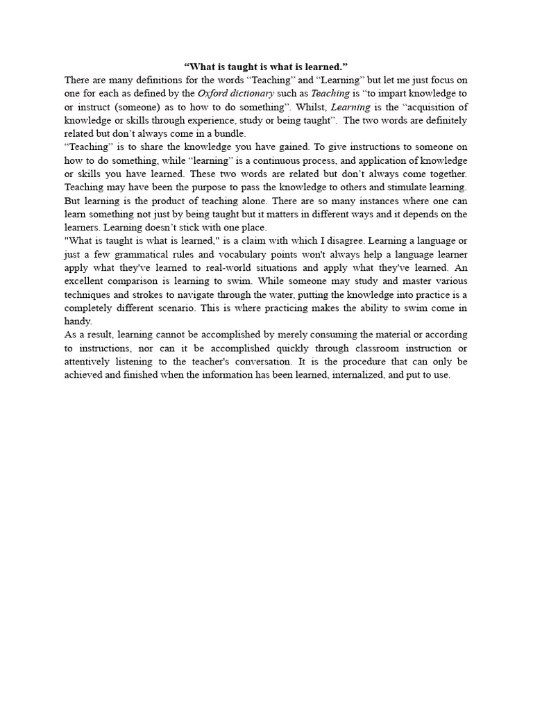 What Is Taught Is What Is Learned." | PDF