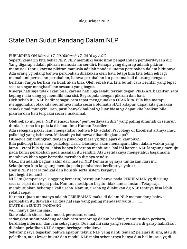 State Dan Sudut Pandang Dalam NLP - Blog Belajar NLP | PDF