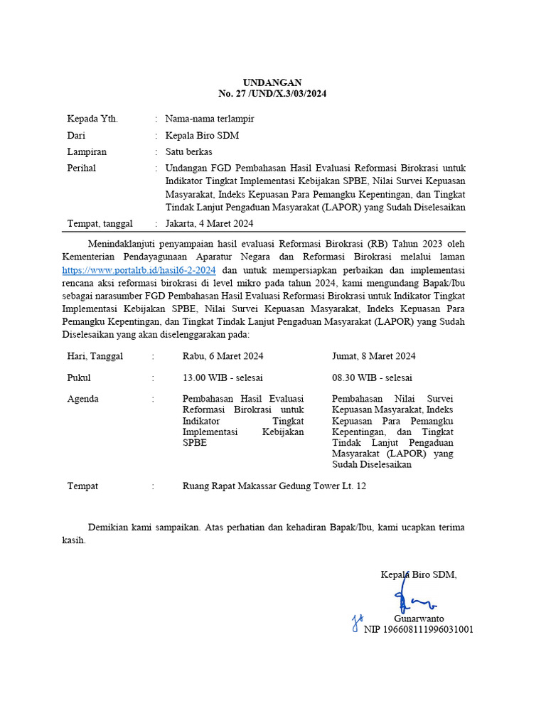 UND.27 Undangan FGD Pembahasan Hasil Evaluasi Refo - 20240304123214 | PDF