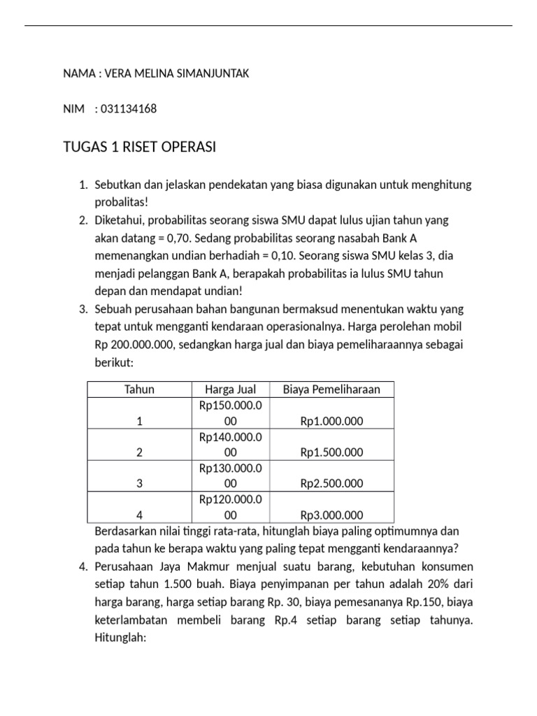 Tugas 1 Riset Operasi | PDF