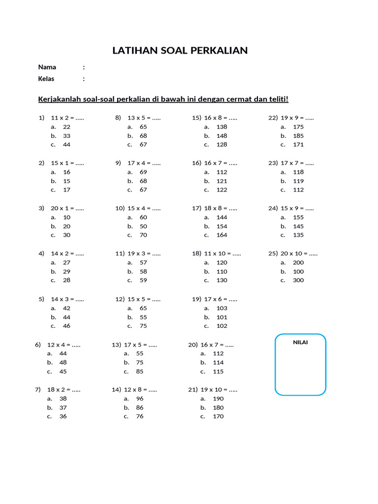 Perkalian 2 Angka Dengan 1 Angka | PDF