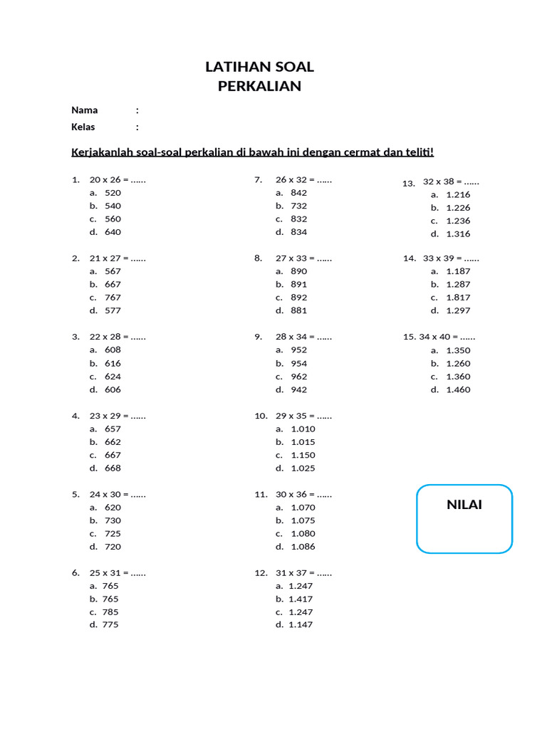 Perkalian 2 Angka | PDF