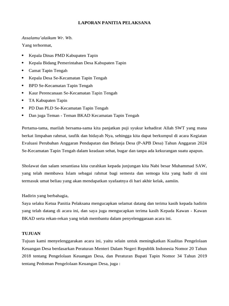 Laporan Panitia Pelaksana Bkad | PDF